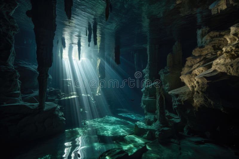 Underwater Cave with Towering Columns, Creating an Otherworldly ...