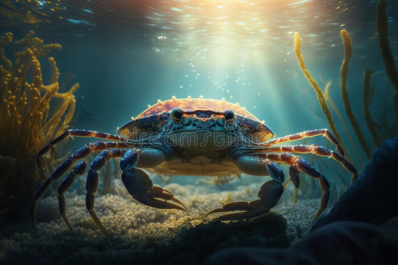 Underwater Closeup Picture of the Crab and Sunlight in the Ocean Reef Stock Illustration ...