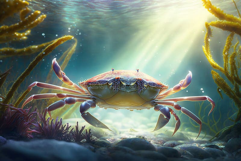 Underwater Closeup Picture of the Crab and Sunlight in the Ocean Reef ...