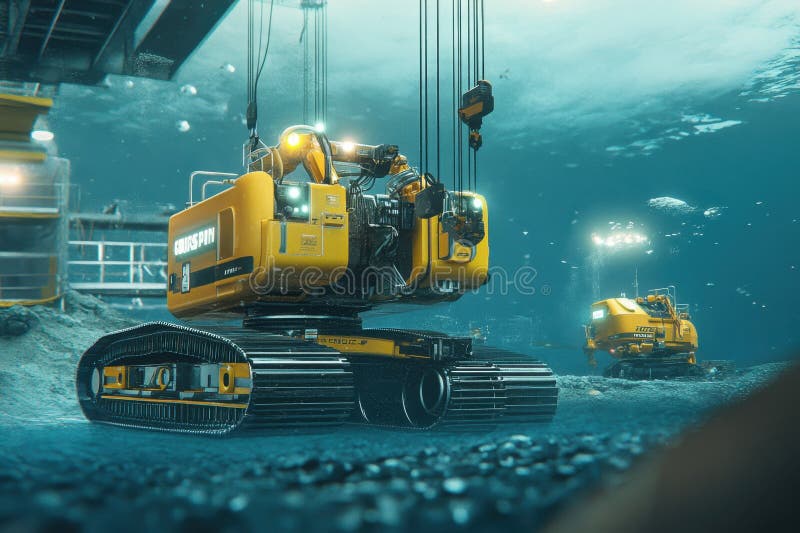 Underwater Construction Vehicles Work on Ocean Floor Excavation at a ...