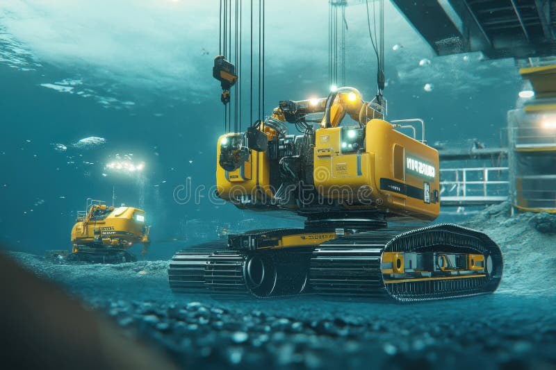 Underwater Construction Vehicles Work on Ocean Floor Excavation at a ...