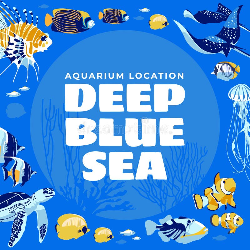 Underwater Coral Reef Animals Set. Advertisement of Aquariums and Scuba ...