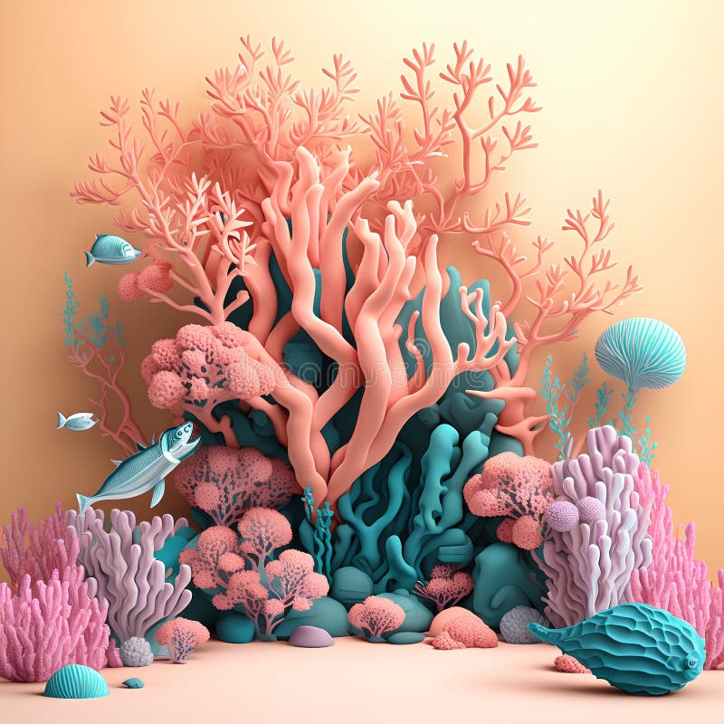 Underwater Coral Reef with Corals and Algae. 3d Render Stock ...