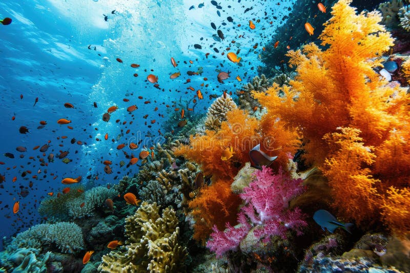 Underwater Coral Reef Teeming with Colorful Sea Life, Ai Generated ...
