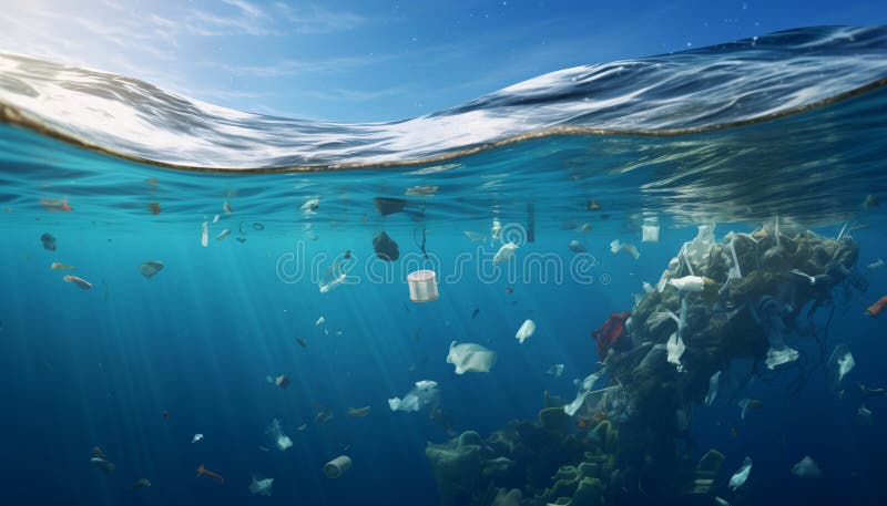 The Bad Situation of Ocean Plastic Pollution, Plastic Flow in the Ocean. Stock Illustration ...