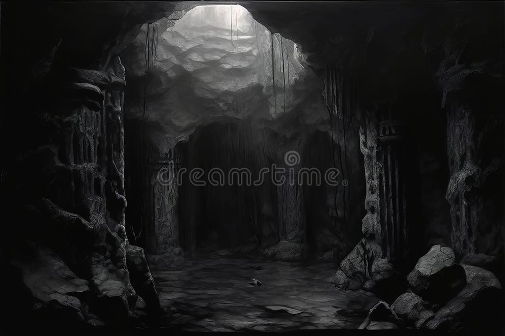 Underwater Crypt Dark and Foreboding Black and White Painting of Stock ...