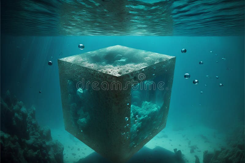 Underwater Cube with Corals and Air Bubbles, 3d Render Stock ...