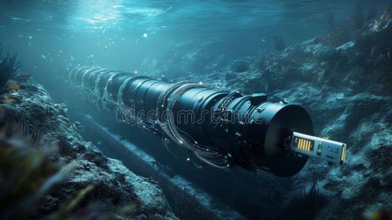 Underwater Data Cable Submerged in Ocean Environment Stock Photo ...