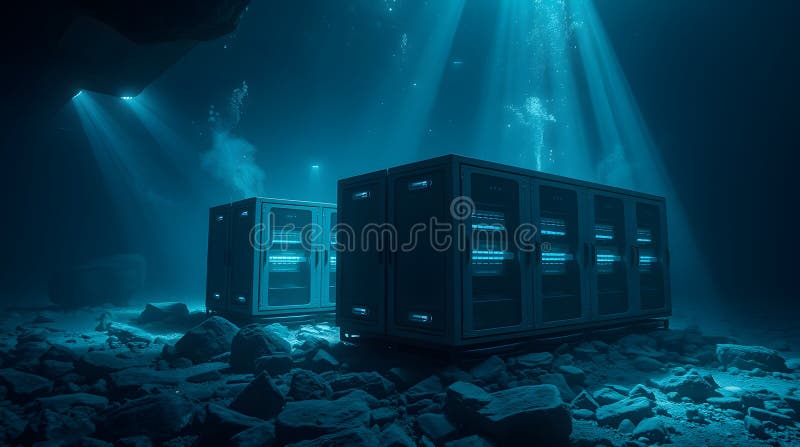Underwater Data Centers Illuminated by Sunlight Rays Stock Illustration ...