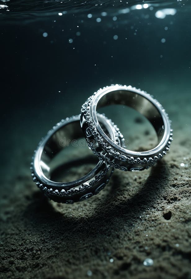 Underwater Display of Elegant Gold Rings with Diamonds Stock Photo ...