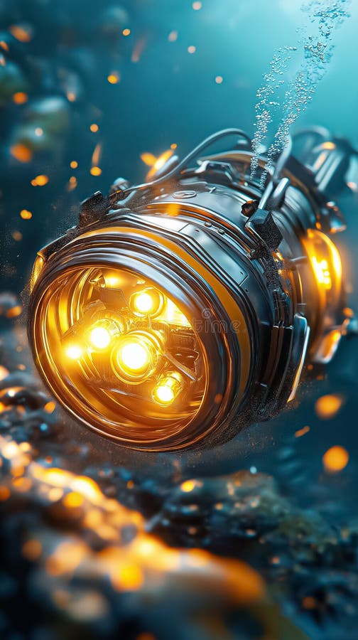 Underwater Drone Equipped with Bright Glowing Lights Exploring Ocean ...