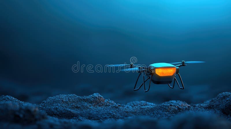 Underwater Drone Exploring Deep Blue Ocean Environment Stock ...
