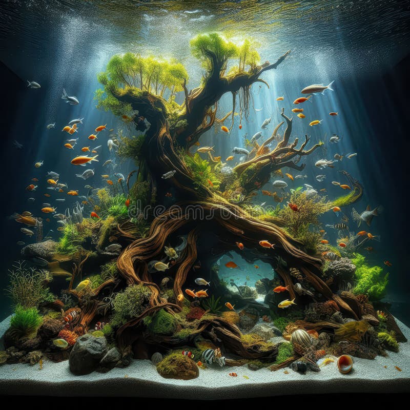 Underwater Ecosystem with Vibrant Fish and Lush Vegetation in a Large ...