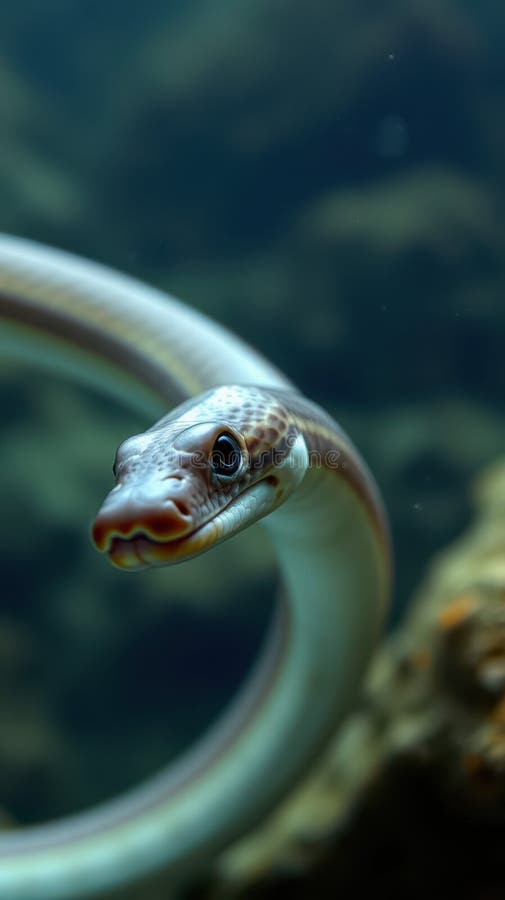 Underwater Eel Gracefully Coiling among Rocks in an Aquatic Environment ...