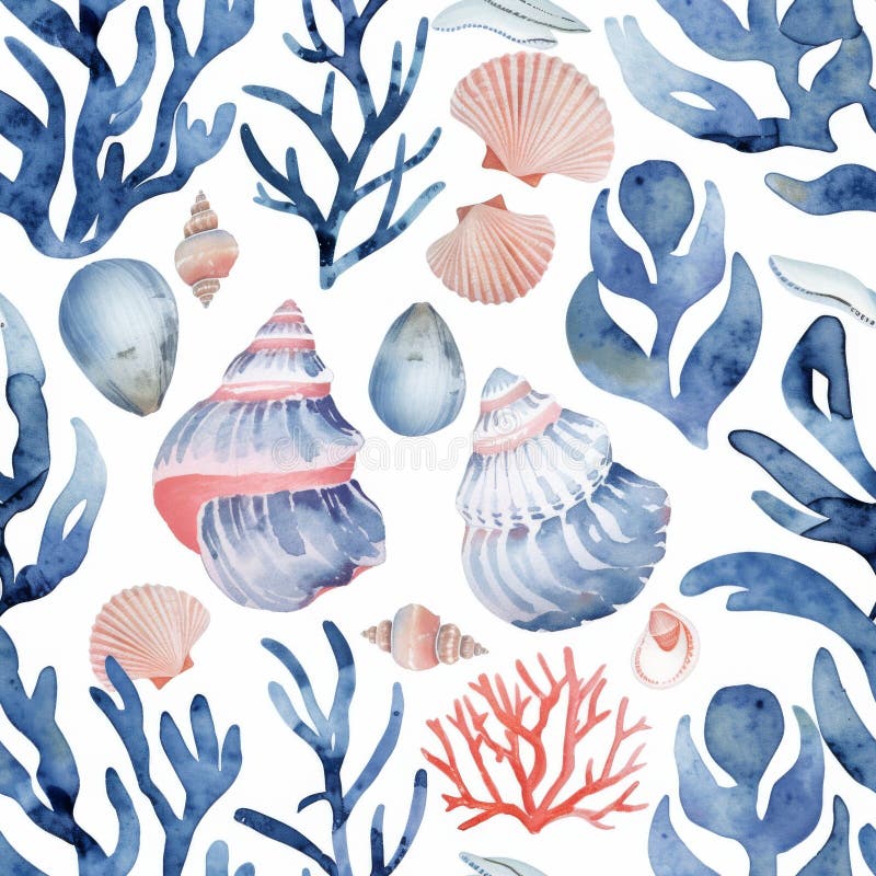 Elegant Seashell and Wave Pattern Textile Design Stock Photo - Image of ...