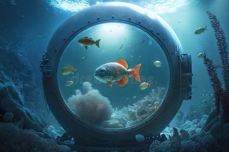 Underwater Expedition To Planet Moon and Fish in Space Aquarium Stock ...
