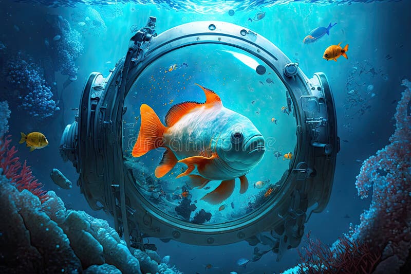 Underwater Expedition To Planet Moon and Fish in Space Aquarium Stock ...