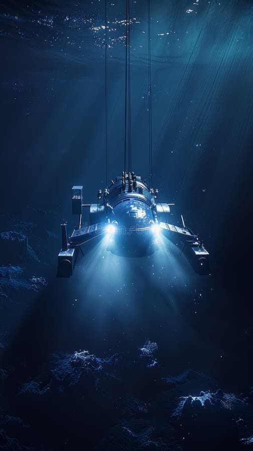 Underwater Exploration Vehicle Illuminating the Dark, Mysterious Ocean ... Underwater Exploration Vehicle Illuminating the Dark, Mysterious Ocean ...