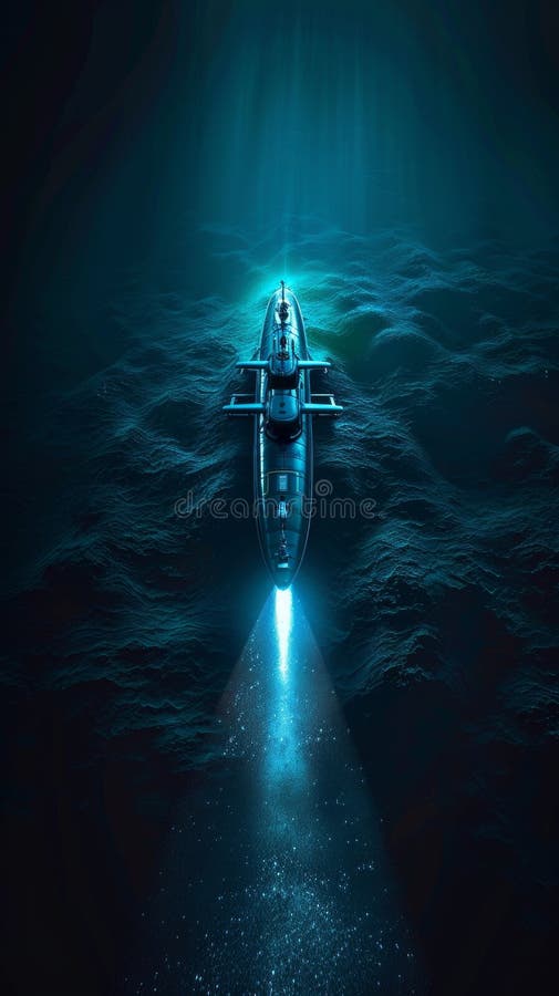 Underwater Exploration Vehicle Illuminating the Dark, Mysterious Ocean ... Underwater Exploration Vehicle Illuminating the Dark, Mysterious Ocean ...