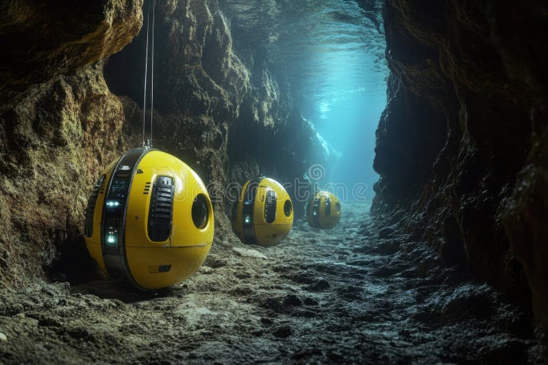 Underwater Exploration with Yellow Robotic Devices in a Deep Cave ...