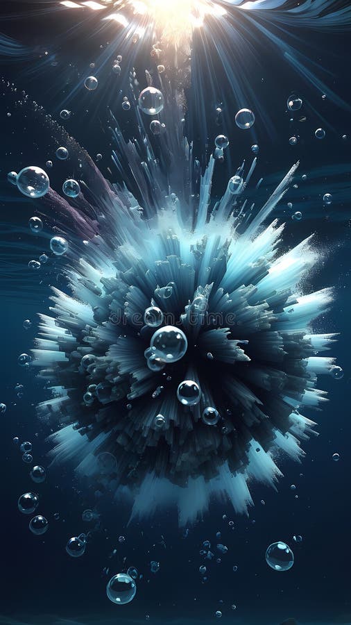 An Underwater Explosion, with Bubbles, Light Refractions, and Debris ...