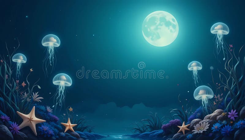Underwater Fantasy with a Sea Witch and Moonlit Ocean Setting Filled ...