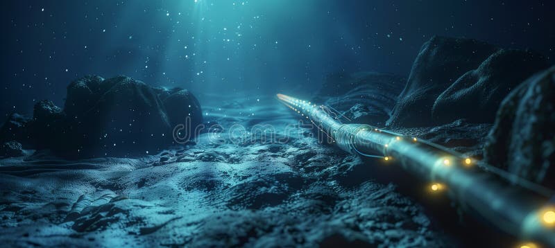 Underwater Fiber Optic Cable Being Installed on Ocean Floor for ...