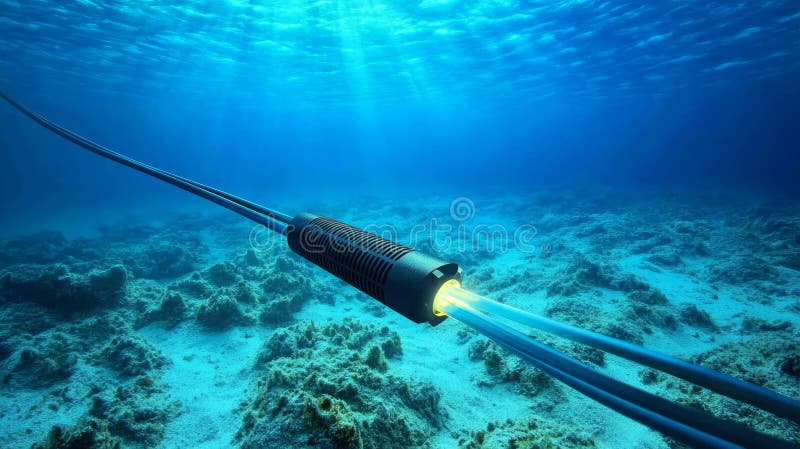 Underwater Fiber Optic Cable Illuminated in Serene Ocean Environment ...