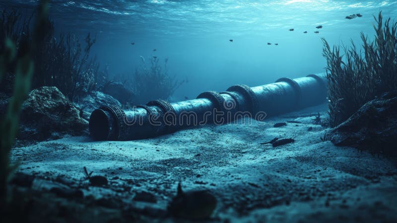 Underwater Fibre Optic Cable on Deep Seabed. 3D Rendering Stock ...