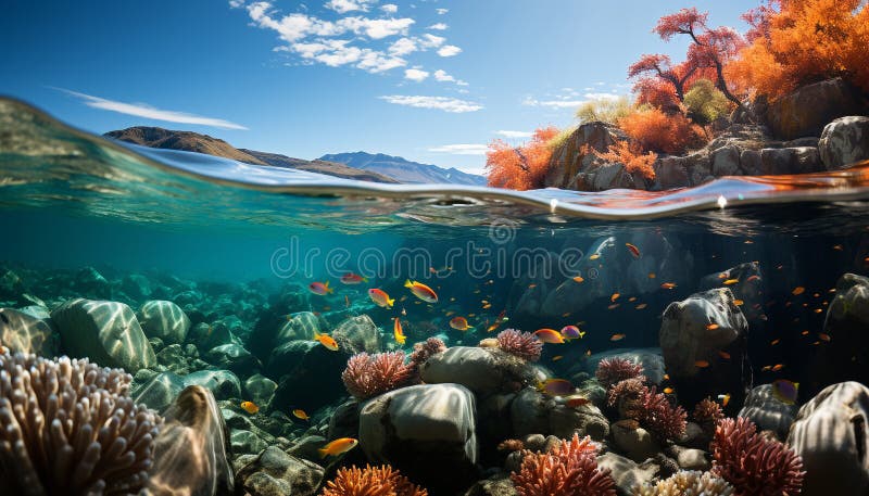 Underwater Fish Reef, Multi Colored Coral Landscape Generated by AI ...