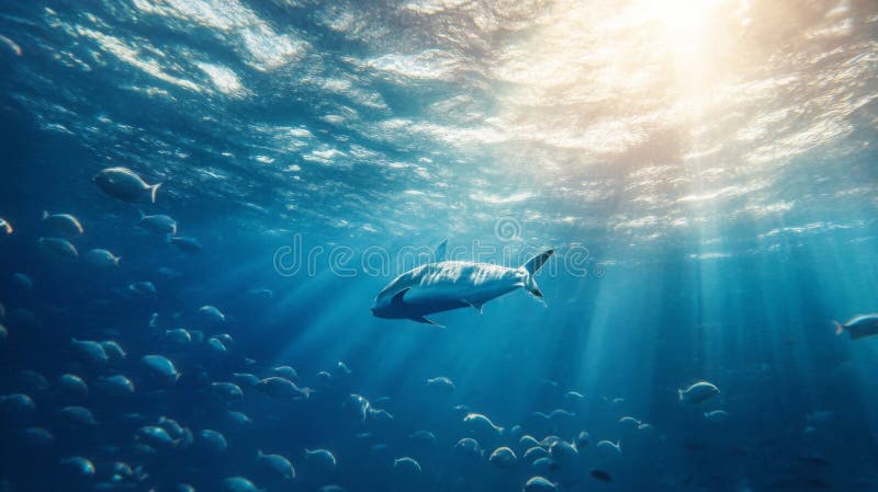 Underwater Fish School Illuminated by Sunlight Stock Illustration ...