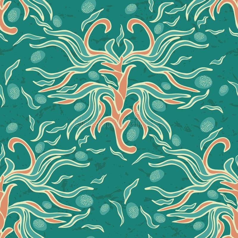 Underwater Floral Seamless Vector Pattern with Posidonia Mediterranean ...