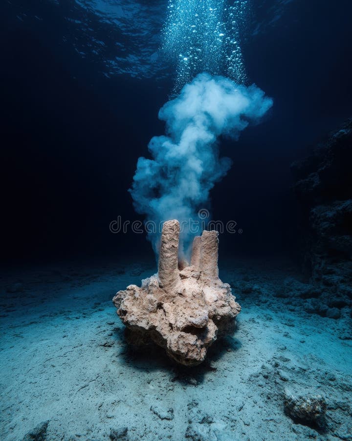 Underwater Fumarole Vents Gas into the Deep Ocean. Stock Illustration ...