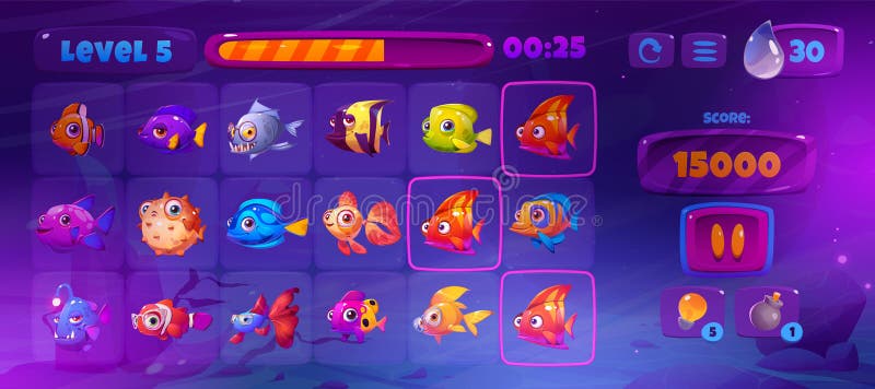 Underwater Game Ui Interface with Fish Slot Icon Stock Illustration ...