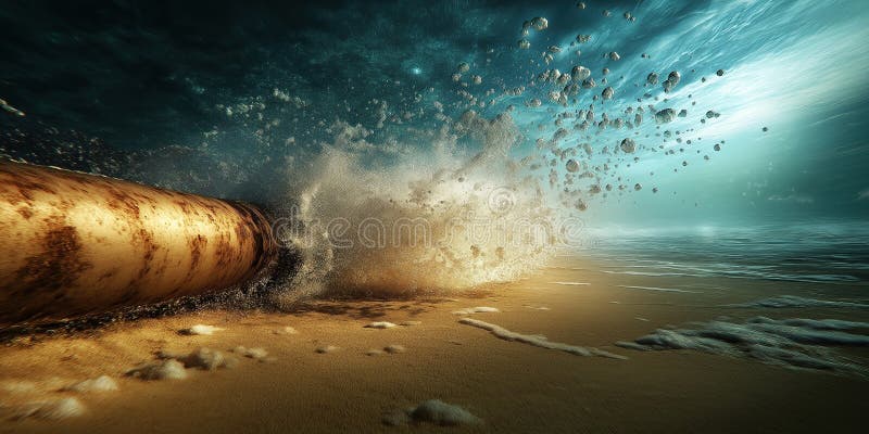Underwater Gas Pipe Exploding on Ocean Floor Stock Illustration ...