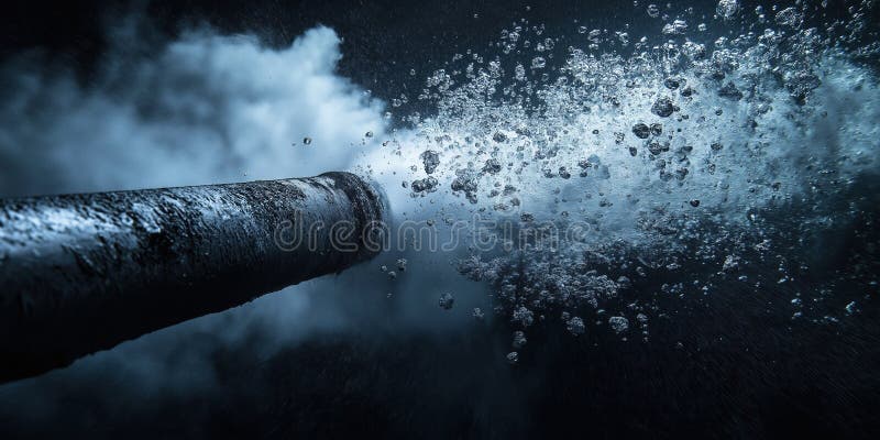 Underwater Gas Pipe Exploding and Releasing Bubbles and Smoke Stock ...