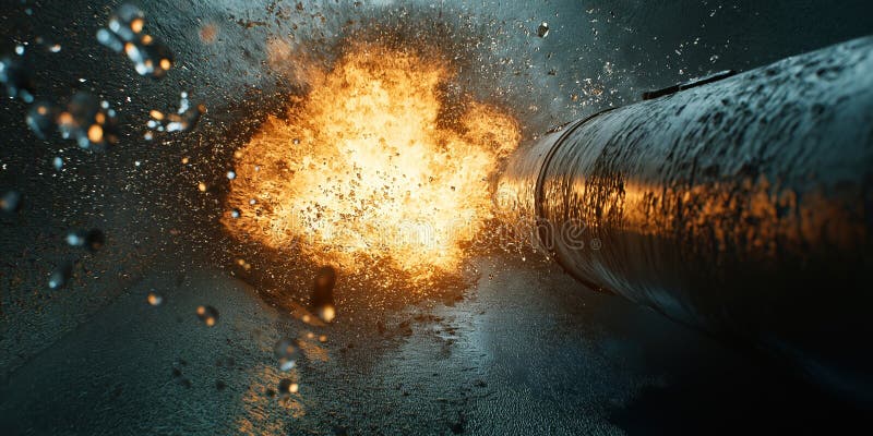 Underwater Gas Pipe Exploding with Flames and Debris Stock Illustration ...