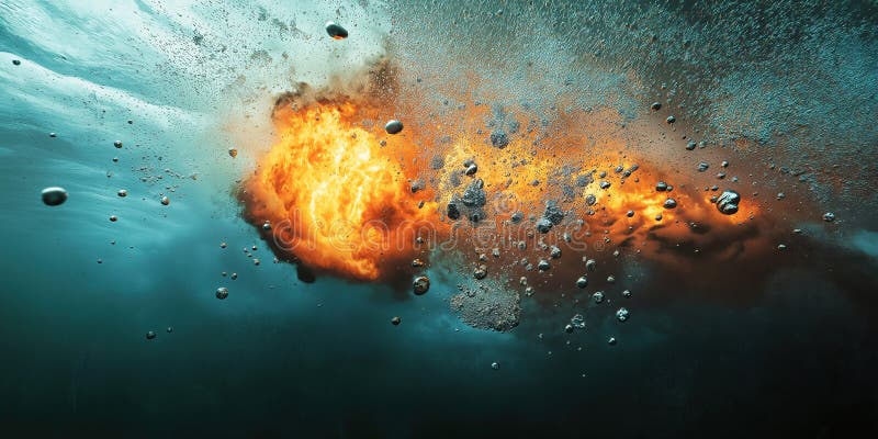 Underwater Gas Pipeline Exploding Creating Fire and Bubbles Stock ...