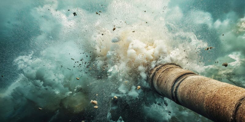 Underwater Gas Pipeline Exploding, Releasing Bubbles and Debris Stock ...