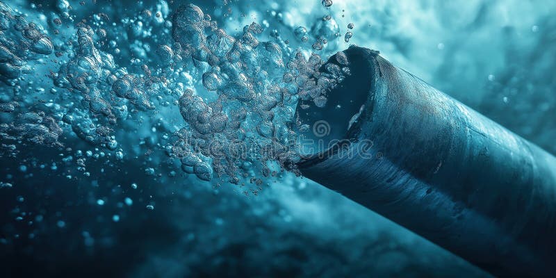 Underwater Gas Pipeline Explosion Releasing Bubbles in Deep Blue Sea ...