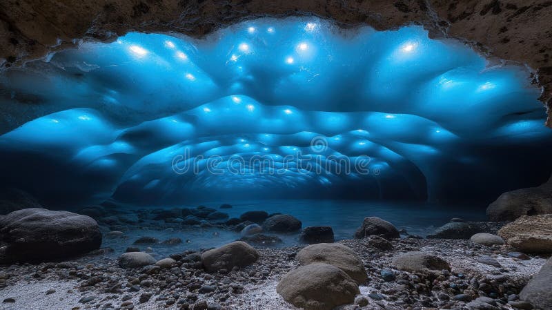 Underwater Glacial Cave, Icy Ceiling, Lake, Rocks, Exploration Stock ...