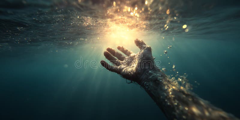 Underwater Hand Reaching for Light Powerful Visuals for Hope Drowning ...