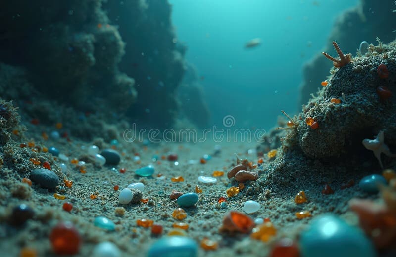 Underwater Illustration Showing Microplastic Pollution on Seabed ...