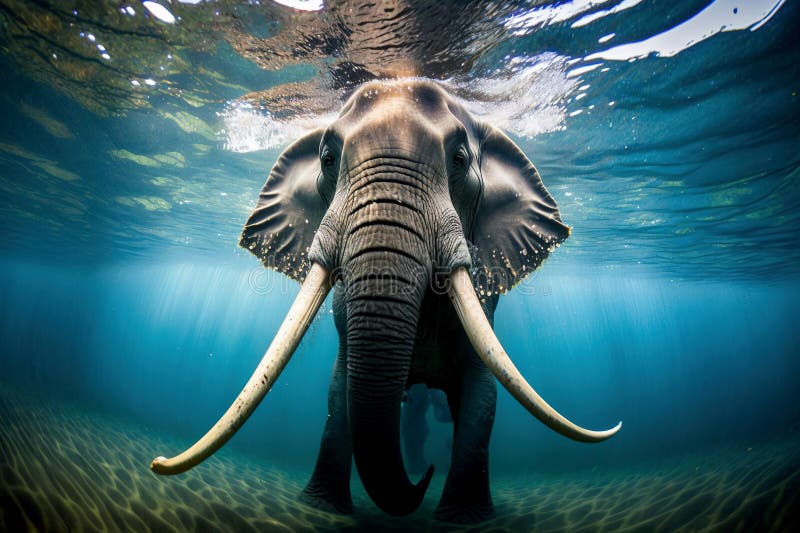 Underwater Image of an Elephant Swimming in Water Stock Illustration ...