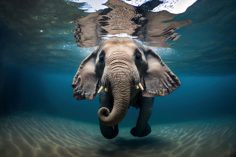 Underwater Image of an Elephant Swimming in Water Stock Illustration ...