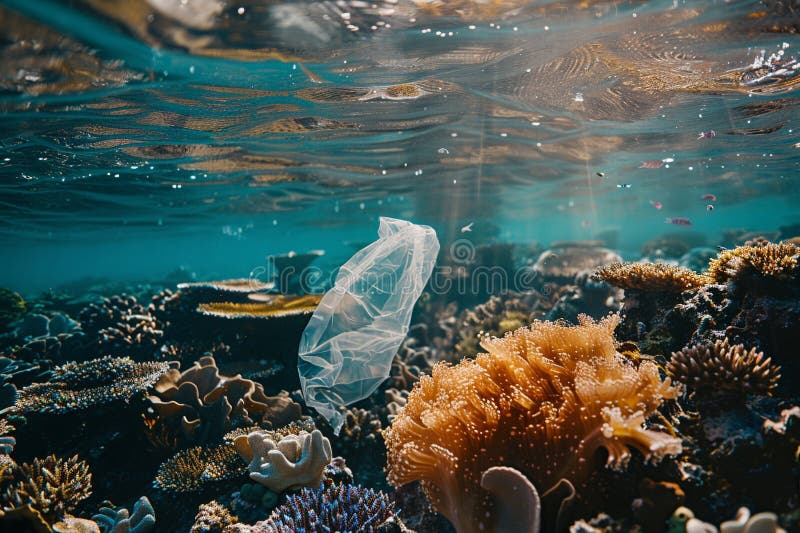 Plastic Pollution Threatens Coral Reefs Stock Illustration ...