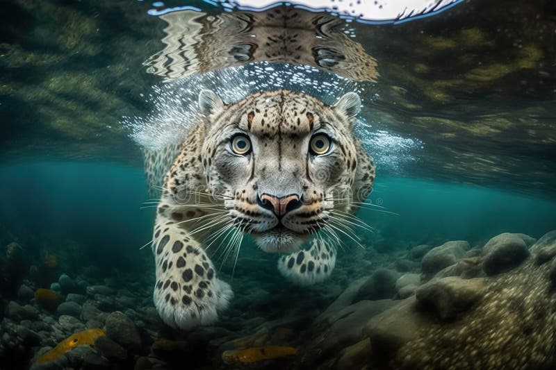 Underwater Image of a Leopard Swimming Stock Illustration - Illustration of leopard, close ...