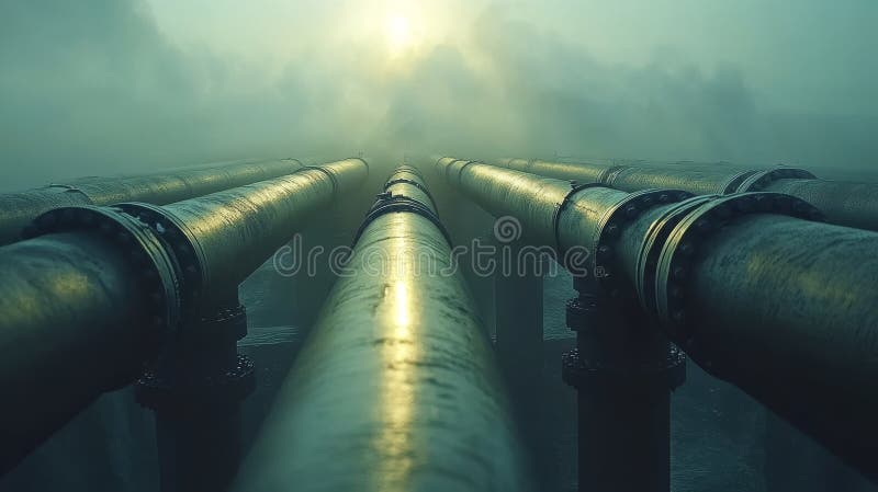 Underwater Infrastructure Parallel Pipelines on Ocean Floor, Deep Sea ...