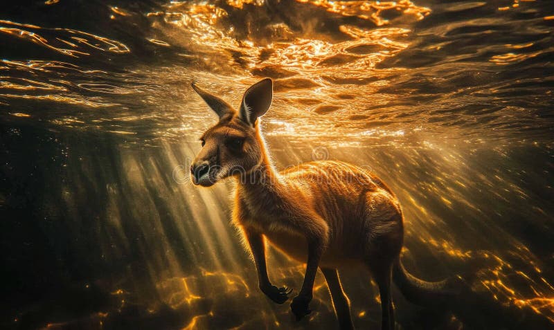 Underwater Kangaroo in Sunlit Waves Stock Image - Image of tranquility ...
