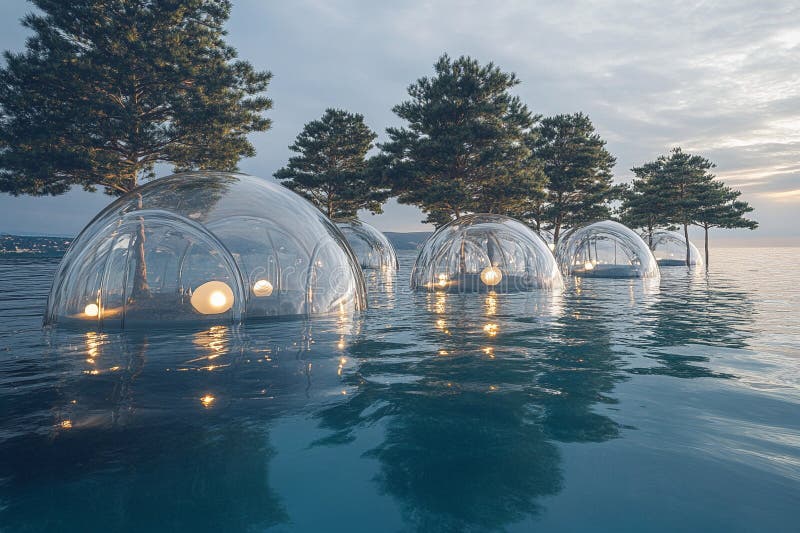 Underwater Landscape Featuring Glowing Trees and Transparent Bubbles ...